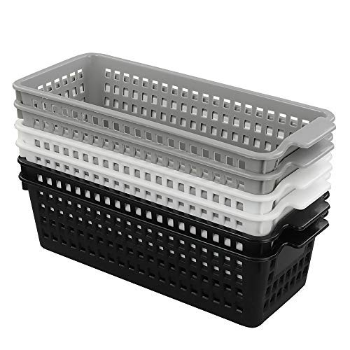 Utiao Plastic Storage Organizer Basket Trays, White, Grey, Black(6 Packs)