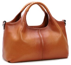 iswee genuine leather purses and handbags for women shoulder bag top handle satchel ladies hobo crossbody bags (sorrel)