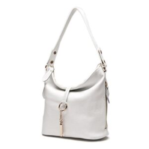 Fashion Designer Women Shoulder Bag Metal Tassel Real Leather Tote Handbag Ladies Crossbody (White)