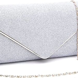 BBjinronjy Clutch Purse Evening Bag for Women Prom Sparkling Handbag With Detachable Chain for Wedding and Party (Silver)