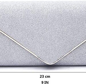 BBjinronjy Clutch Purse Evening Bag for Women Prom Sparkling Handbag With Detachable Chain for Wedding and Party (Silver)