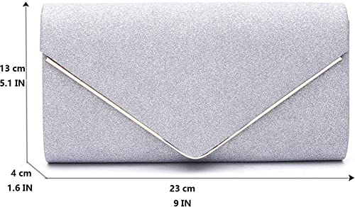 BBjinronjy Clutch Purse Evening Bag for Women Prom Sparkling Handbag With Detachable Chain for Wedding and Party (Silver)