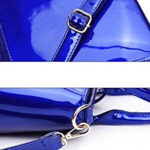 Yan Show Women's New Zipper Bag 3PCS Handbags Patent Leather Fashion Shoulder Bag Large Capacity Handbag, Blue