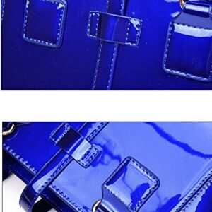 Yan Show Women's New Zipper Bag 3PCS Handbags Patent Leather Fashion Shoulder Bag Large Capacity Handbag, Blue