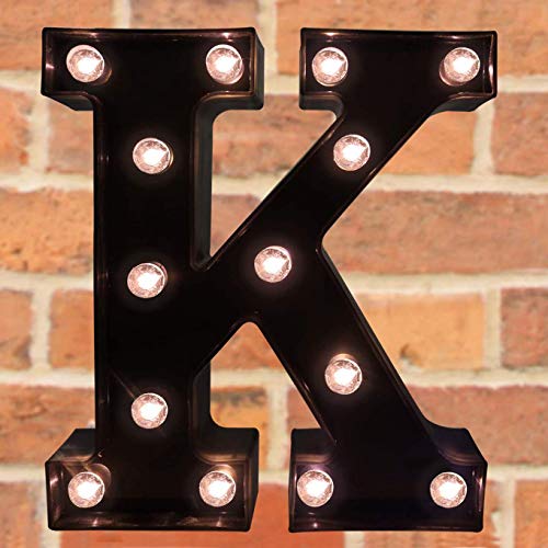 Decorative LED Illuminated Letter Marquee Sign - Alphabet Marquee Letters with Lights For Wedding Birthday Party Christmas Night Light Lamp Home Bar Decoration K, Black