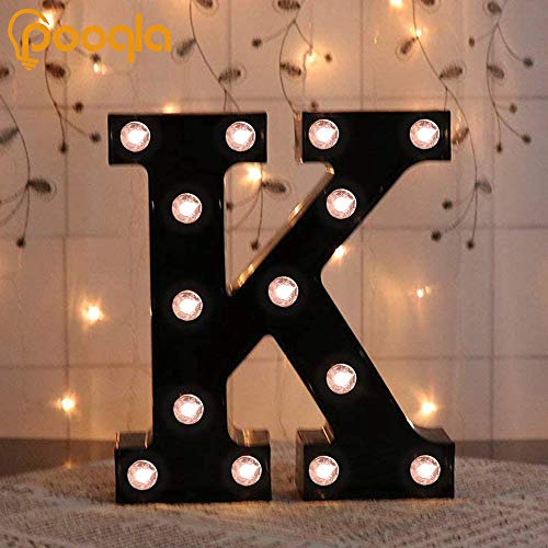 Decorative LED Illuminated Letter Marquee Sign - Alphabet Marquee Letters with Lights For Wedding Birthday Party Christmas Night Light Lamp Home Bar Decoration K, Black