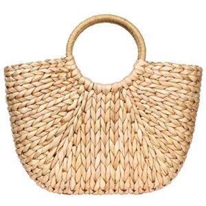 summer rattan bag for women straw hand-woven top-handle handbag beach sea straw rattan tote clutch bags (khaki)