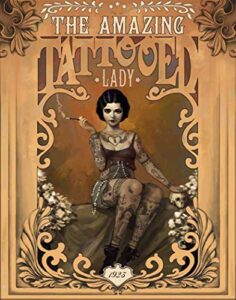 red horse designs the tattooed lady, vintage decor, antique tattoo model photo, retro room decor photo prints, vintage 11 x 14 prints