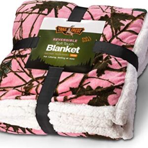 TrailCrest Soft Touch Reversible Camo Throw Blanket - 60" X 80" - Pink Camo