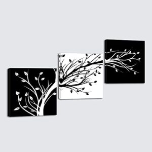 wieco art leaves modern 3 panels flowers artwork giclee canvas prints black and white abstract floral trees pictures paintings on canvas wall art for living room bedroom home decorations