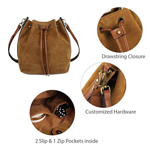 AFKOMST Bucket Bags and Purses For Women Drawstring Hobo and Shoulder Handbags with 2 Detachable Straps