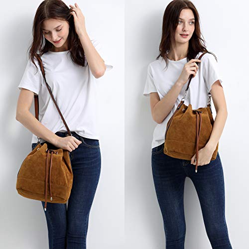 AFKOMST Bucket Bags and Purses For Women Drawstring Hobo and Shoulder Handbags with 2 Detachable Straps