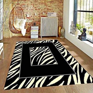 Zebra Print Rug Contemporary Area Rugs Zebra Rugs Large Zebra Rugs for Living Room Animal Print Rugs (5’ 3” X 7’ 5”)