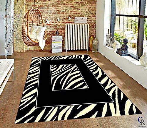 Zebra Print Rug Contemporary Area Rugs Zebra Rugs Large Zebra Rugs for Living Room Animal Print Rugs (5’ 3” X 7’ 5”)