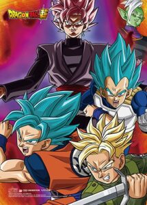 great eastern entertainment dragon ball super: goku, vegeta, trunks, zamasu and goku black group wall scroll, 33 x 44-inches