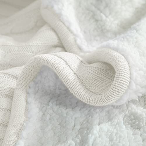 NTBAY Cotton Oversize Cable Knit Sherpa Twin Blanket for Couch (60"x80"), Soft Warm Fleece Knitted Throw for Bed, Sofa, Chair - Extra Cozy, Machine Washable, Comfortable Home Decor, White