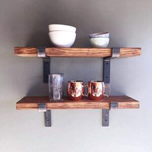 New England Wood Crafters Rustic Wall Shelves with Metal Brackets - Wall Mount Shelf | USA Handmade Wall Shelf - (Set of 2) 1.5'' X 7.5'' (Espresso, 36'')