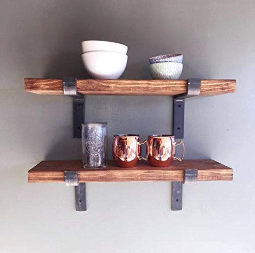 New England Wood Crafters Rustic Wall Shelves with Metal Brackets - Wall Mount Shelf | USA Handmade Wall Shelf - (Set of 2) 1.5'' X 7.5'' (Espresso, 36'')