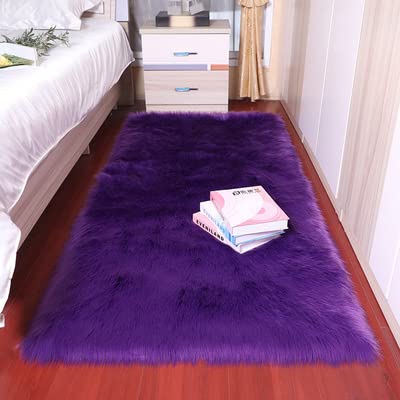 Yiyi Bridal Soft Faux Fur Sheepskin Rug Fake Fleece Chair Cover Seat Pad Soft Fluffy Shaggy Area Rugs for Bedroom Living Room or Nursery,Purple 2ftx3ft