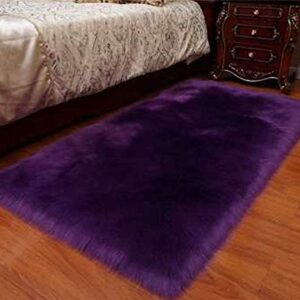 Yiyi Bridal Soft Faux Fur Sheepskin Rug Fake Fleece Chair Cover Seat Pad Soft Fluffy Shaggy Area Rugs for Bedroom Living Room or Nursery,Purple 2ftx3ft