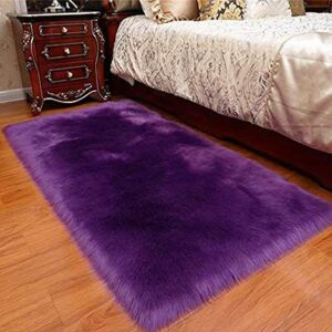 Yiyi Bridal Soft Faux Fur Sheepskin Rug Fake Fleece Chair Cover Seat Pad Soft Fluffy Shaggy Area Rugs for Bedroom Living Room or Nursery,Purple 2ftx3ft