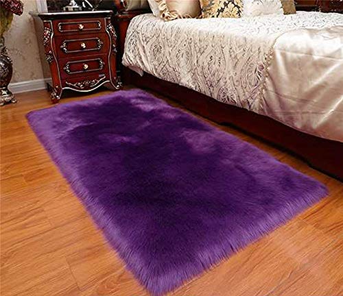 Yiyi Bridal Soft Faux Fur Sheepskin Rug Fake Fleece Chair Cover Seat Pad Soft Fluffy Shaggy Area Rugs for Bedroom Living Room or Nursery,Purple 2ftx3ft