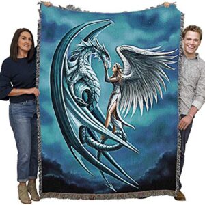 Pure Country Weavers Silverback Dragon with Angel Blanket by Anne Stokes Age of Dragons Collection - Gift Fantasy Tapestry Throw Woven from Cotton - Made in The USA (72x54)