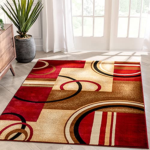 Well Woven Barclay Arcs & Shapes Red Modern Geometric Area Rug 5'3" X 7'3"