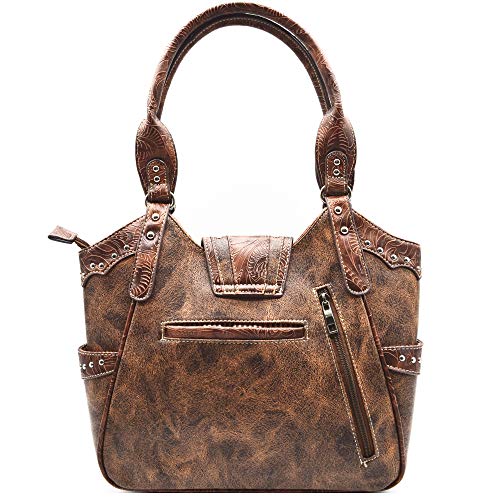 Western Style Tooled Leather Floral Women Conceal Carry Purse Buckle Handbags Country Shoulder Bags Wallet Set Brown