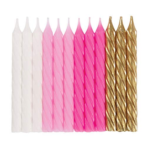 Spiral Party Candles - 2.5" | Pink, White & Gold | 24 Pcs