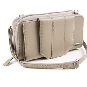 WalletBe Women's Wallet RFID Cell Phone Purse Leather Crossbody with Accordion Pebbled Taupe