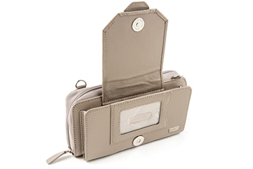 WalletBe Women's Wallet RFID Cell Phone Purse Leather Crossbody with Accordion Pebbled Taupe