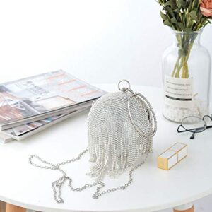 Lanpet Women Round Ball Crystal Evening Clutch Purse Tassel Wedding Party Handbags