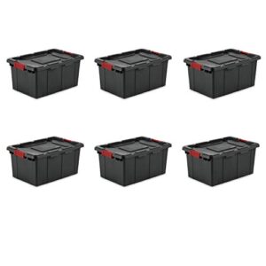 sterilite 14649006 15 gallon/57 liter industrial tote, black lid & base w/ racer red latches, 6-pack