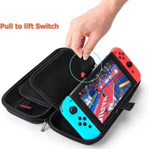 Deruitu Switch Carrying Case Compatible with Nintendo Switch/Switch OLED - Fit AC Charger Adapter - with 20 Game Cartridges Hard Shell Travel Switch Pouch for Console & Accessories