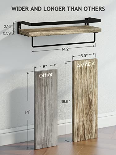 AMADA HOMEFURNISHING Floating Shelves, Bathroom Shelf with Towel Bar, Wall Shelves for Bathroom/Living Room/Kitchen/Bedroom, Light Brown Shelves Set of 2 - AMFS01