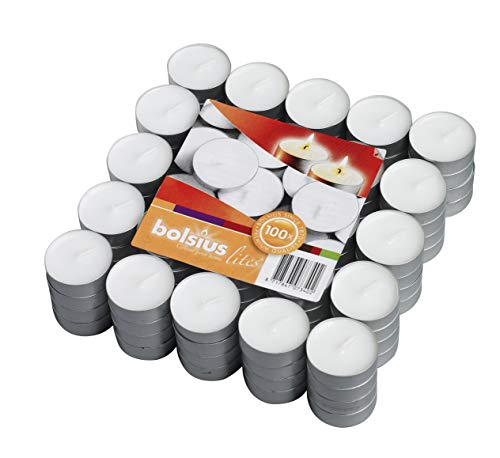 BOLSIUS 100 Pack Unscented Tea Lights - 3.5 Hours - Premium European Quality - Consistent Smokeless Flame - 100% Cotton Wick - Dinner, Wedding, Party, Restaurant, Spa, Church, & Home Décor Tealights