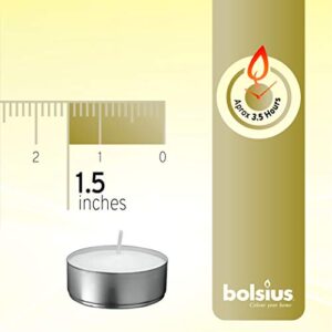 BOLSIUS 100 Pack Unscented Tea Lights - 3.5 Hours - Premium European Quality - Consistent Smokeless Flame - 100% Cotton Wick - Dinner, Wedding, Party, Restaurant, Spa, Church, & Home Décor Tealights