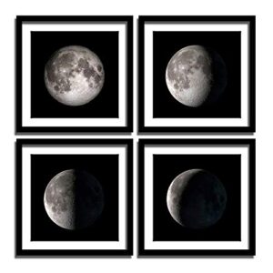 englant – 4 pieces framed moon phases canvas wall art, black and white bedroom wall decor, abstract giclee space artwork with matting and acrylic panel sealing, for home and office decoration