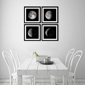 ENGLANT - 4 Pieces Framed Moon Phases Canvas Wall Art, Black and White Bedroom Wall Decor, Abstract Giclee Space Artwork with Matting and Acrylic Panel Sealing, for Home and Office Decoration