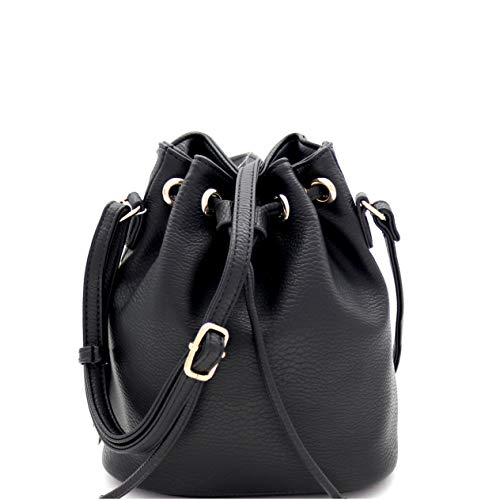 Casual Soft PU Leather Drawstring Small 2 Way Bucket Shoulder Bag Crossbody