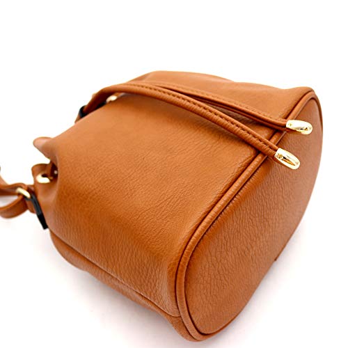 Casual Soft PU Leather Drawstring Small 2 Way Bucket Shoulder Bag Crossbody