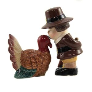 turkey and pilgrim magnetic ceramic thanksgiving salt and pepper shakers