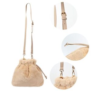 Heidi Women Faux Fur Bucket Shoulder Bag Drawstring Crossbody Bag Satchel Purse