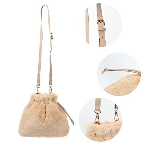 Heidi Women Faux Fur Bucket Shoulder Bag Drawstring Crossbody Bag Satchel Purse