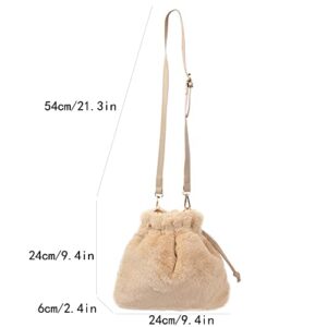 Heidi Women Faux Fur Bucket Shoulder Bag Drawstring Crossbody Bag Satchel Purse