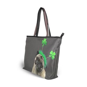 My Daily Women Tote Shoulder Bag Cute Pug Dog St. Patrick's Day Handbag Medium