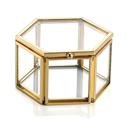 Jovivi Gold Copper Clear Glass Lid Terrarium Box/Bracelet Necklace Earrings Ring Jewelry Display Organizer Decorative Box Case Home Office Decor