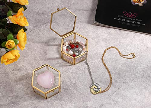 Jovivi Gold Copper Clear Glass Lid Terrarium Box/Bracelet Necklace Earrings Ring Jewelry Display Organizer Decorative Box Case Home Office Decor