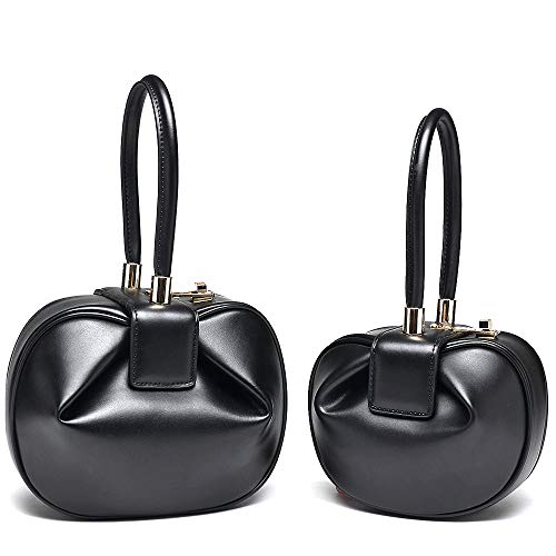 Mn&Sue Fashion Designer Women's Genuine Leather Top Handle Handbag Evening Bag Party Prom Wedding Purse (Normal, Black)